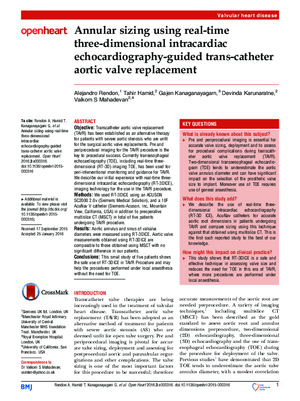 (PDF) Annular sizing using real-time three-dimensional intracardiac echocardiography-guided ...