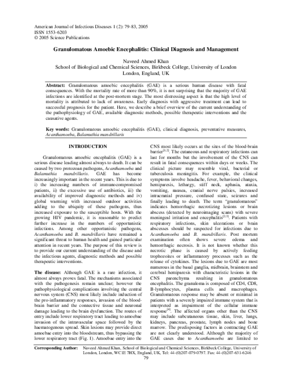 Pdf Granulomatous Amoebic Encephalitis Clinical Diagnosis And