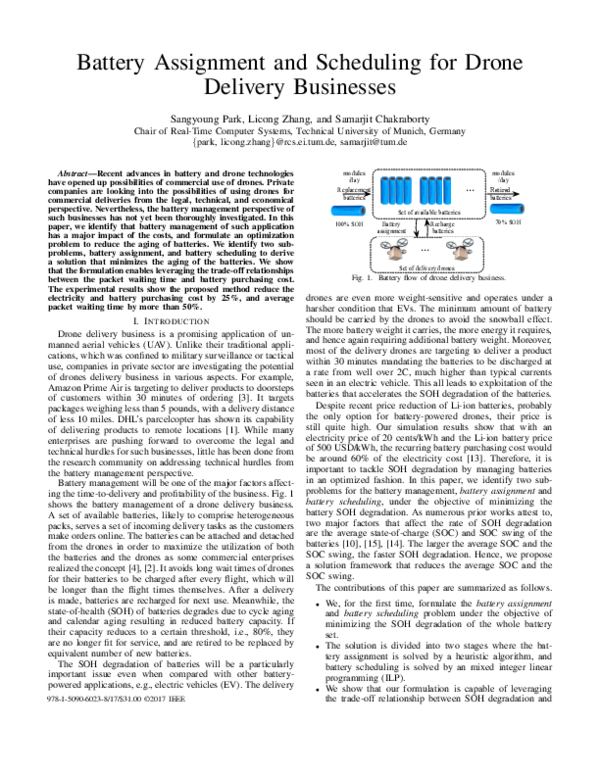 (PDF) Battery assignment and scheduling for drone delivery businesses