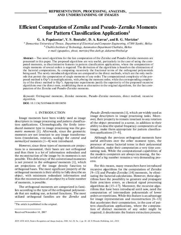 Efficient computation of Zernike and Pseudo-Zernike moments for pattern ...