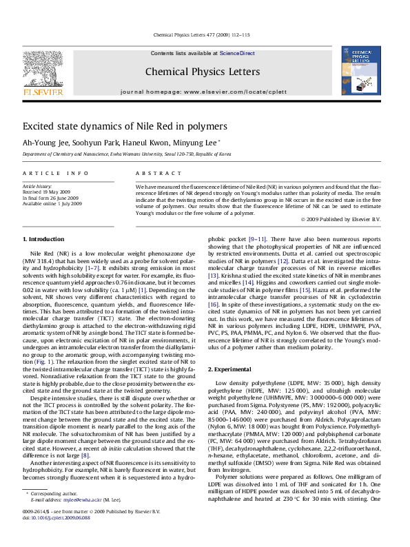 (PDF) Excited state dynamics of Nile Red in polymers