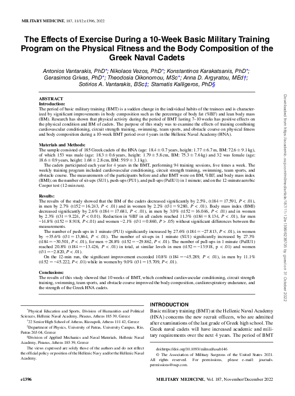 (PDF) The Effects of Exercise During a 10-Week Basic Military Training ...