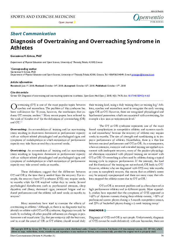 (PDF) Diagnosis of Overtraining and Overreaching Syndrome in Athletes
