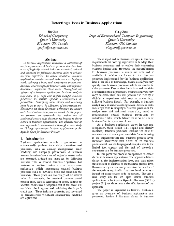 Pdf Detecting Clones In Business Applications