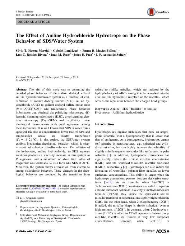 (PDF) The Effect of Aniline Hydrochloride Hydrotrope on the Phase ...