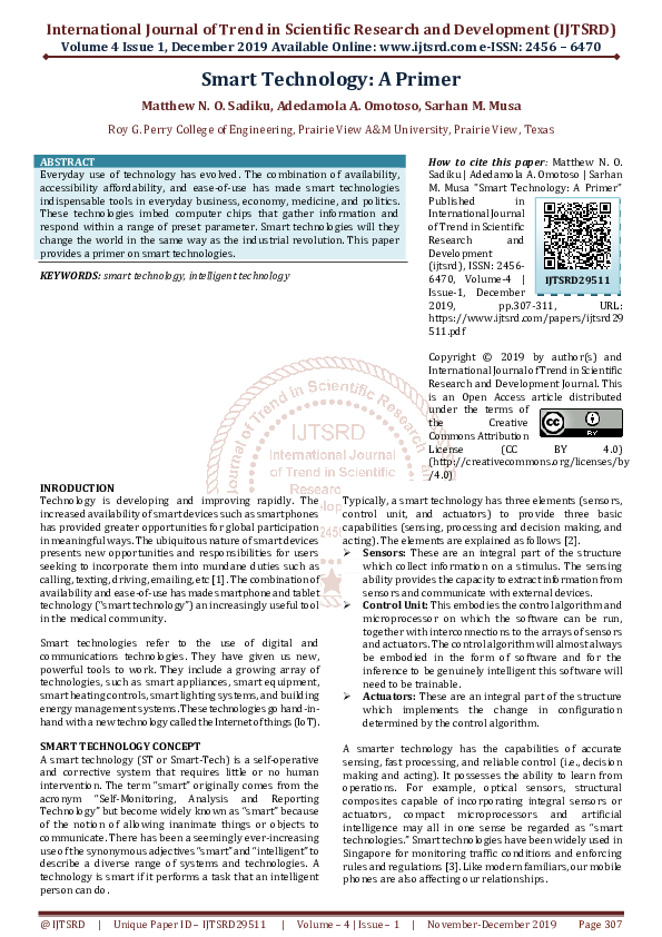 (PDF) Smart Technology: A Primer