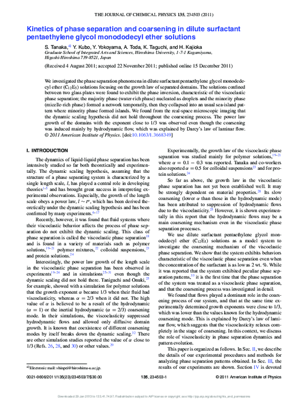 (PDF) Kinetics of phase separation and coarsening in dilute surfactant pentaethylene glycol ...