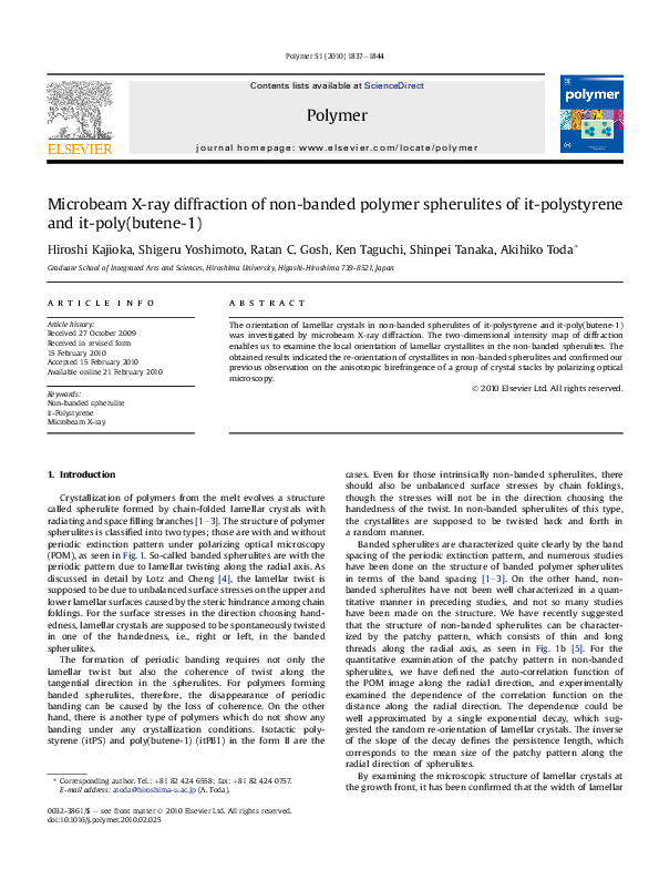 (PDF) Microbeam X-ray diffraction of non-banded polymer spherulites of ...