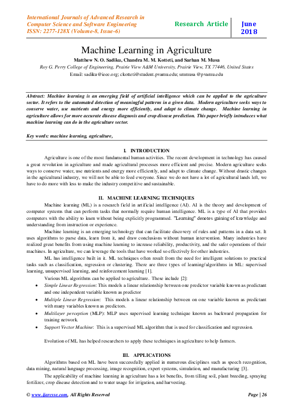 (PDF) Machine Learning in Agriculture