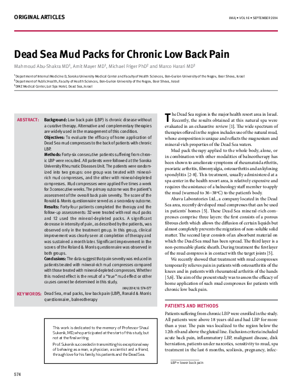Dead Sea mud packs for chronic low back pain