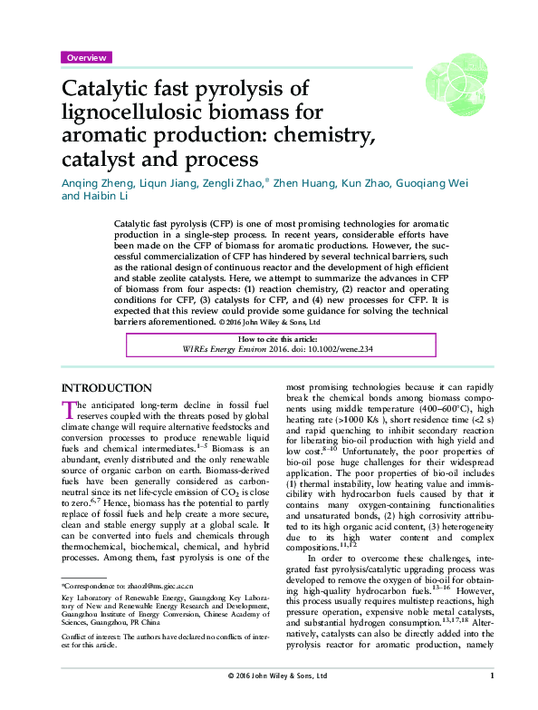 (PDF) Catalytic fast pyrolysis of lignocellulosic biomass in a process development unit with ...