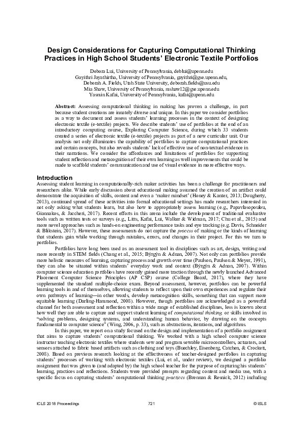 (PDF) Design Considerations for Capturing Computational Thinking Practices in High School ...