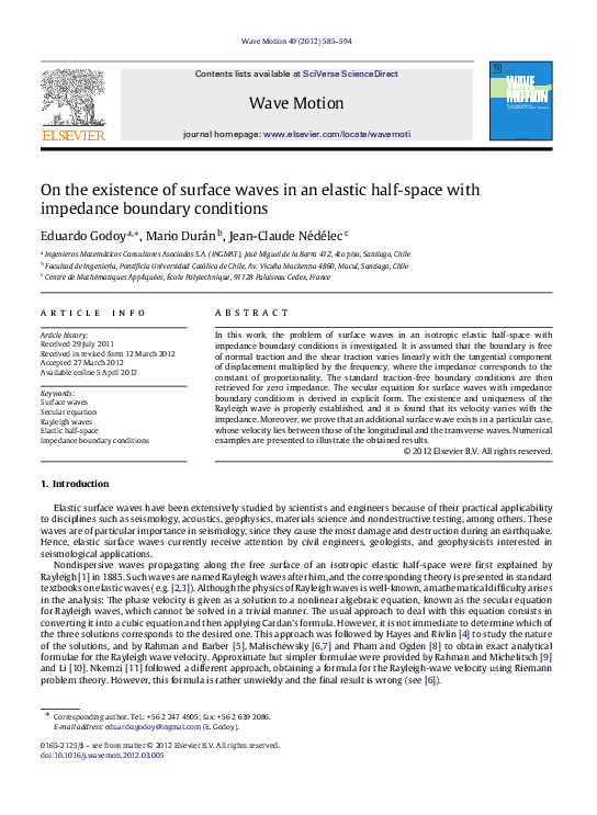(PDF) On the existence of surface waves in an elastic half-space with ...