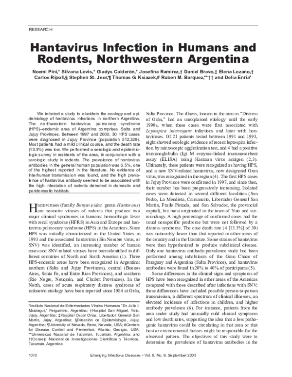 (PDF) Hantavirus Infection in Humans and Rodents, Northwestern ...