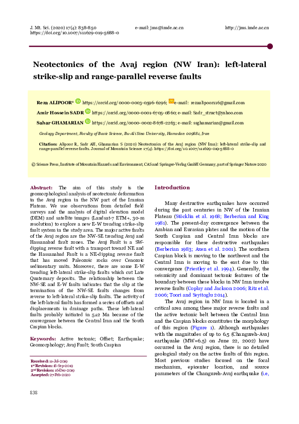 (PDF) Neotectonics of the Avaj region (NW Iran): left-lateral strike ...