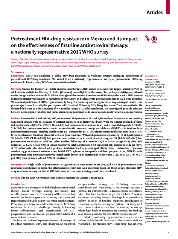 (PDF) Pretreatment HIV-drug resistance in Mexico and its impact on the ...