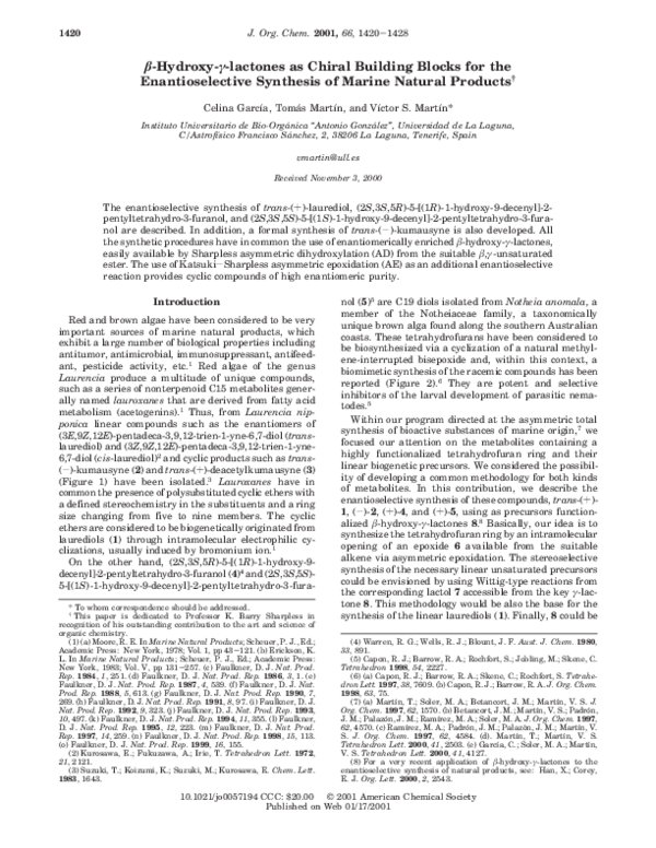 (PDF) β-Hydroxy-γ-lactones as Chiral Building Blocks for the ...