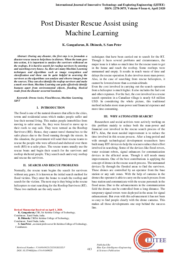 (PDF) Post Disaster Rescue Assist using Machine Learning