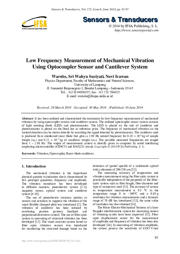 (PDF) Low Frequency Measurement of Mechanical Vibration Using Optocoupler Sensor and Cantilever ...