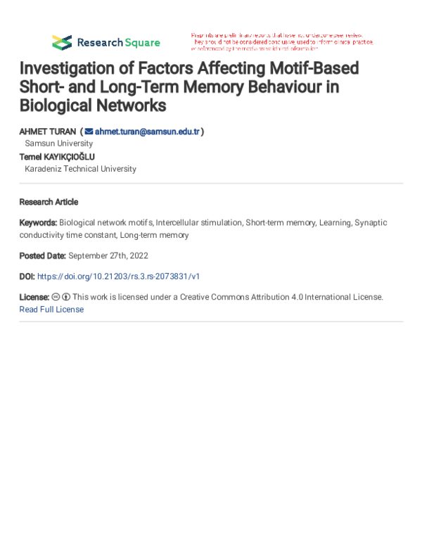 (PDF) Investigation of Factors Affecting Motif-Based Short- and Long ...