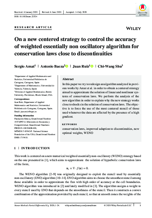 (PDF) On a new centered strategy to control the accuracy of weighted essentially non oscillatory ...