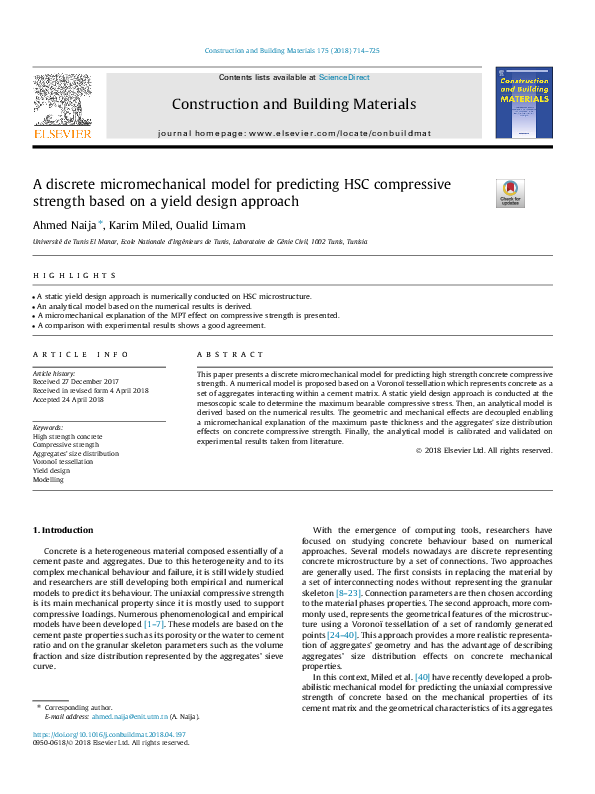 (PDF) A discrete micromechanical model for predicting HSC compressive strength based on a yield ...