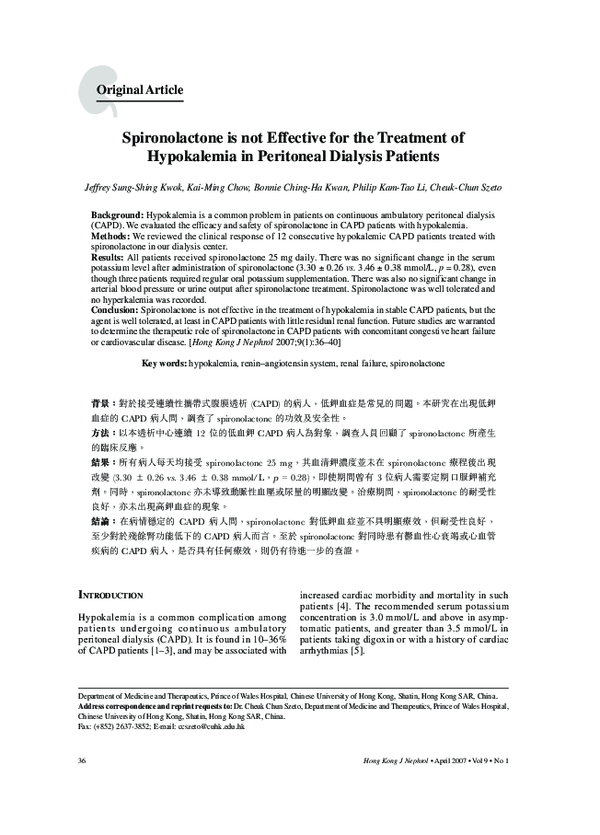 (PDF) Spironolactone is not Effective for the Treatment of Hypokalemia ...
