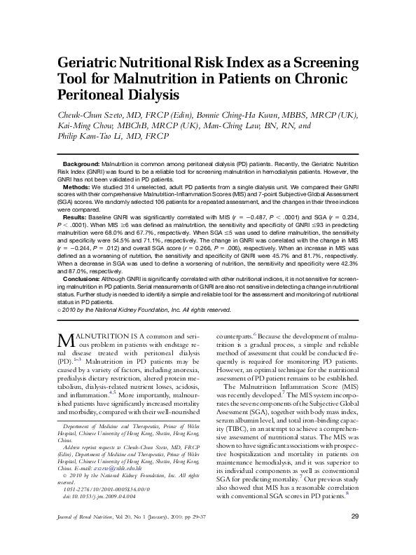 (PDF) Geriatric Nutritional Risk Index as a Screening Tool for ...