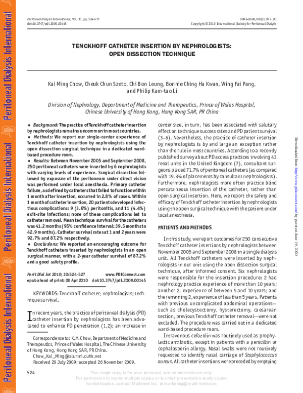 (PDF) Tenckhoff Catheter Insertion by Nephrologists: Open Dissection ...