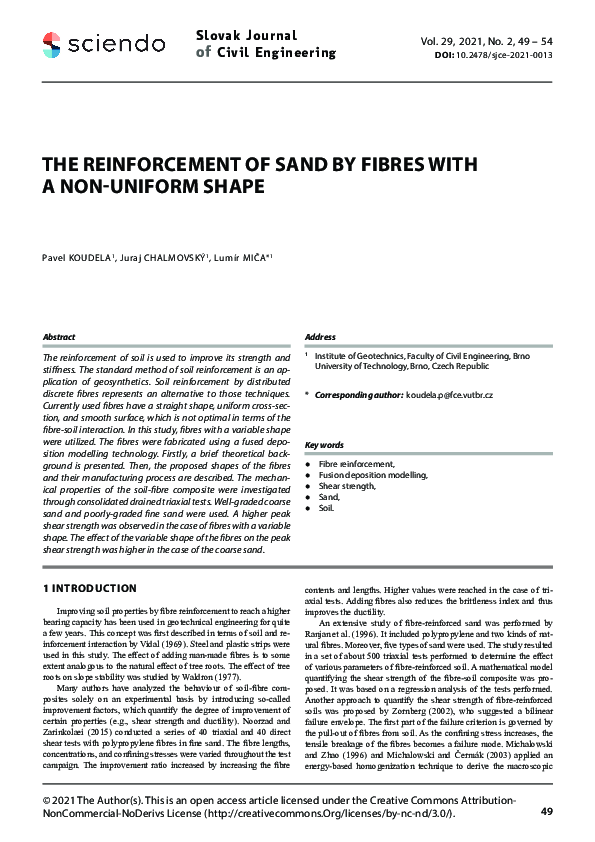 (PDF) The Reinforcement of Sand by Fibres with a Non-Uniform Shape