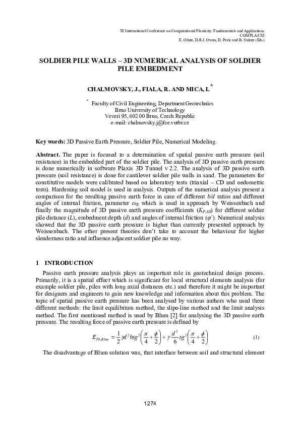 (PDF) Soldier pile walls – 3D numerical analysis of soldier pile embedment