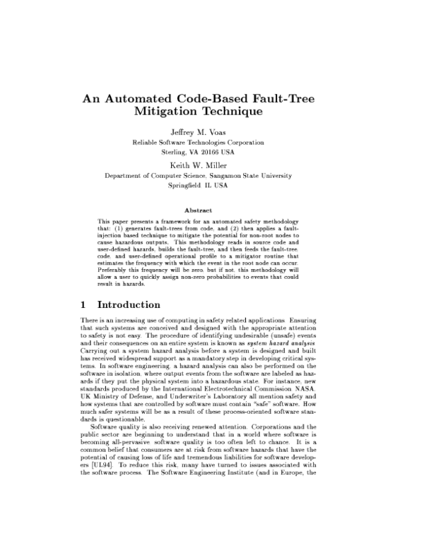 Pdf An Automated Code Based Fault Tree Mitigation Technique Keith W