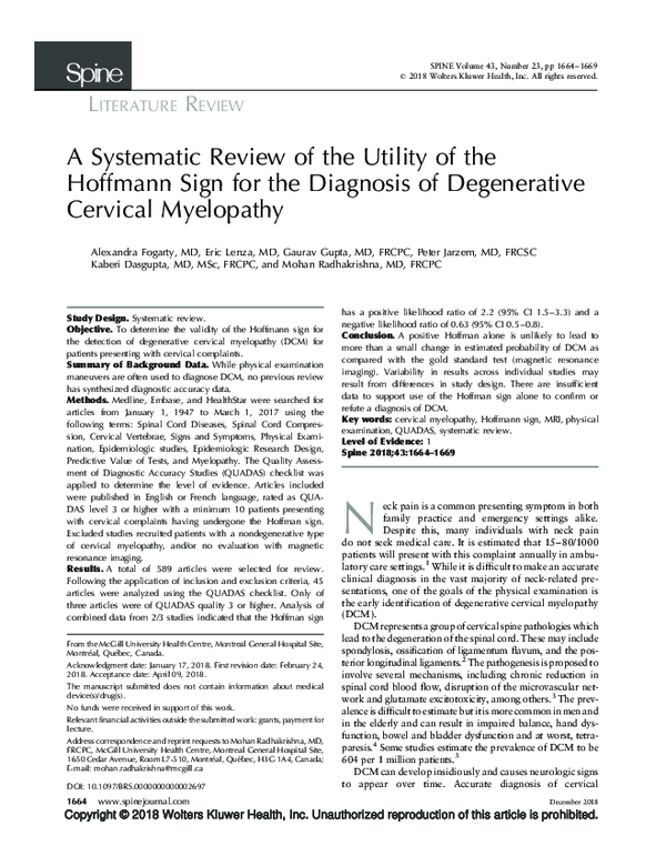 (PDF) A Systematic Review of the Utility of the Hoffmann Sign for the ...