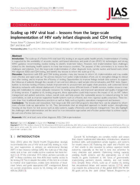 (PDF) Scaling up HIV viral load - lessons from the large-scale implementation of HIV early ...