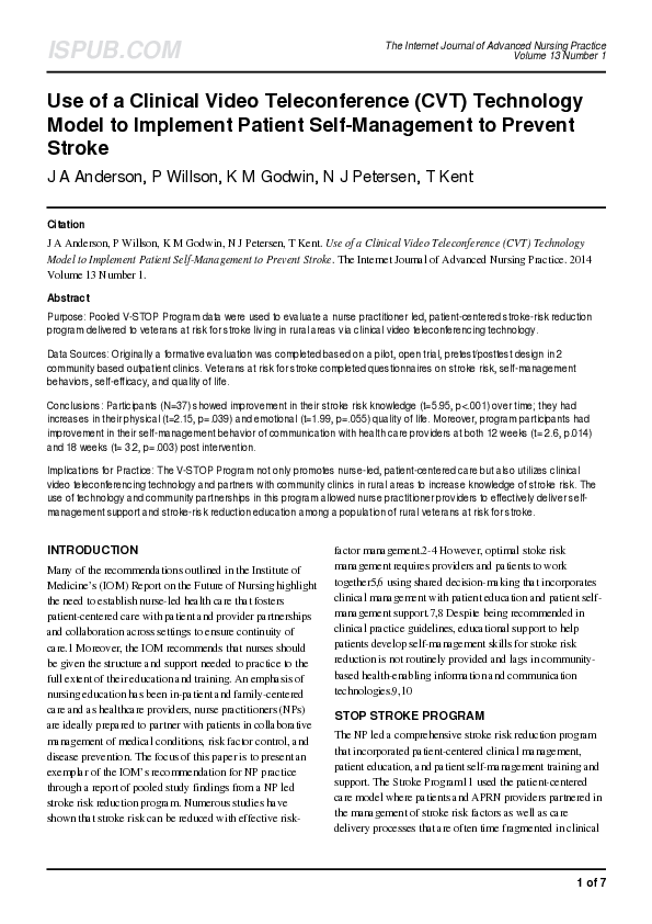 (PDF) Use of a Clinical Video Teleconference (CVT) Technology Model to ...