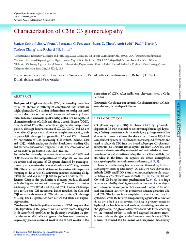 (PDF) Characterization of C3 in C3 glomerulopathy