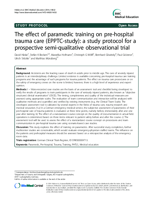 (PDF) The effect of paramedic training on pre-hospital trauma care ...