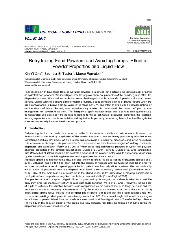 (PDF) Rehydrating Food Powders and Avoiding Lumps: Effect of Powder ...