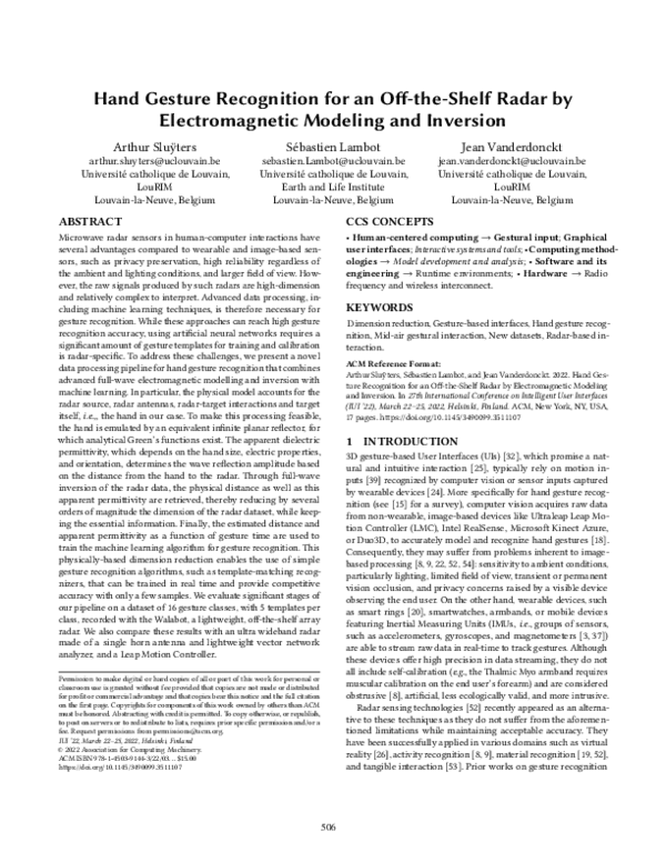 (PDF) Hand Gesture Recognition for an Off-the-Shelf Radar by Electromagnetic Modeling and Inversion