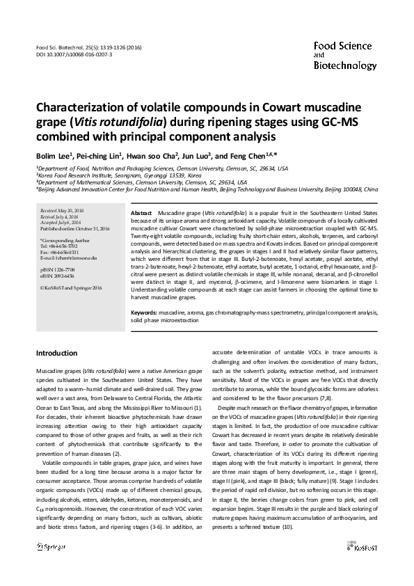 (PDF) Characterization of volatile compounds in Cowart muscadine grape (Vitis rotundifolia ...