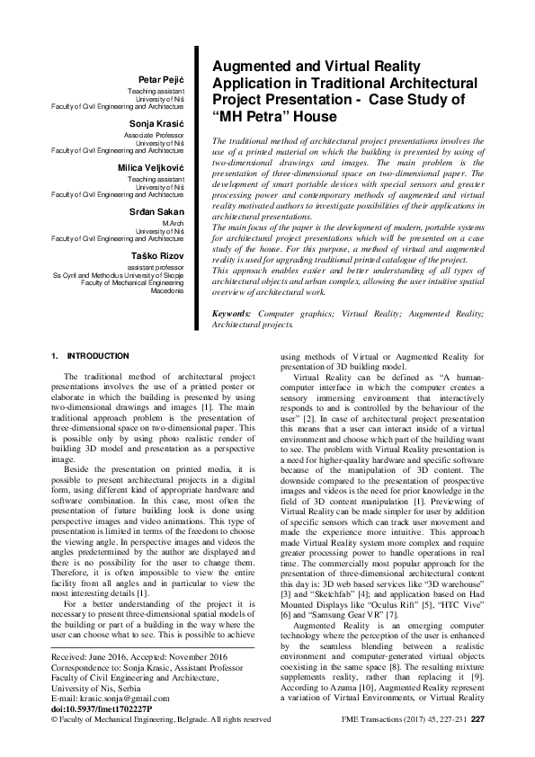 (PDF) Augmented and virtual reality application in traditional architectural project ...