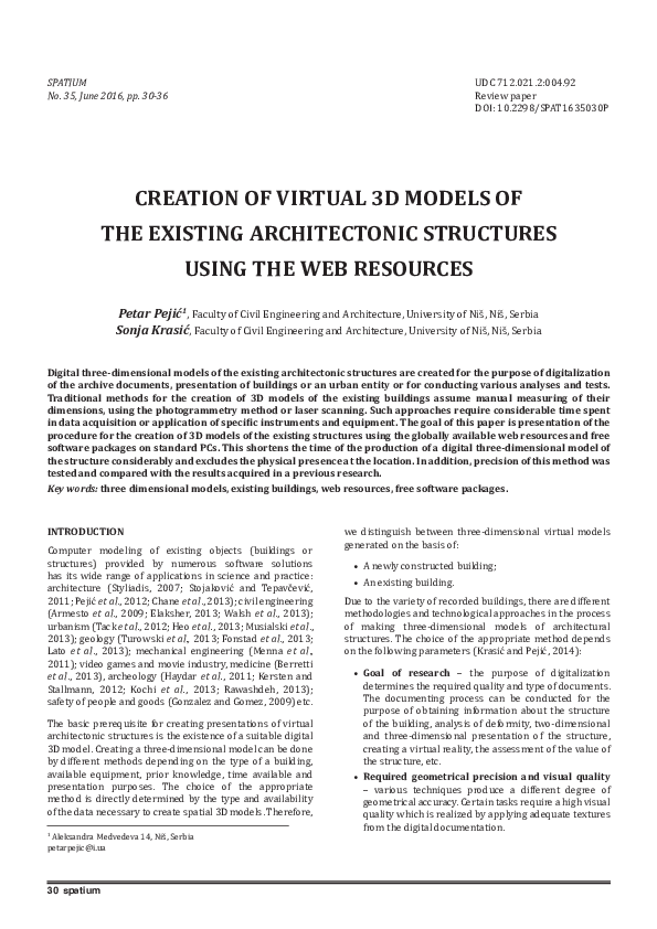(PDF) Creation of virtual 3D models of the existing architectonic ...