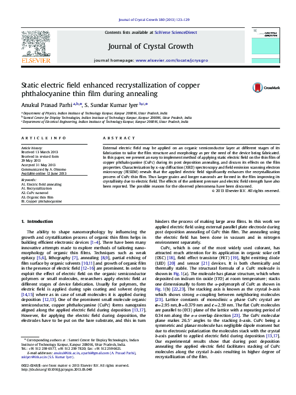 (PDF) Static electric field enhanced recrystallization of copper ...