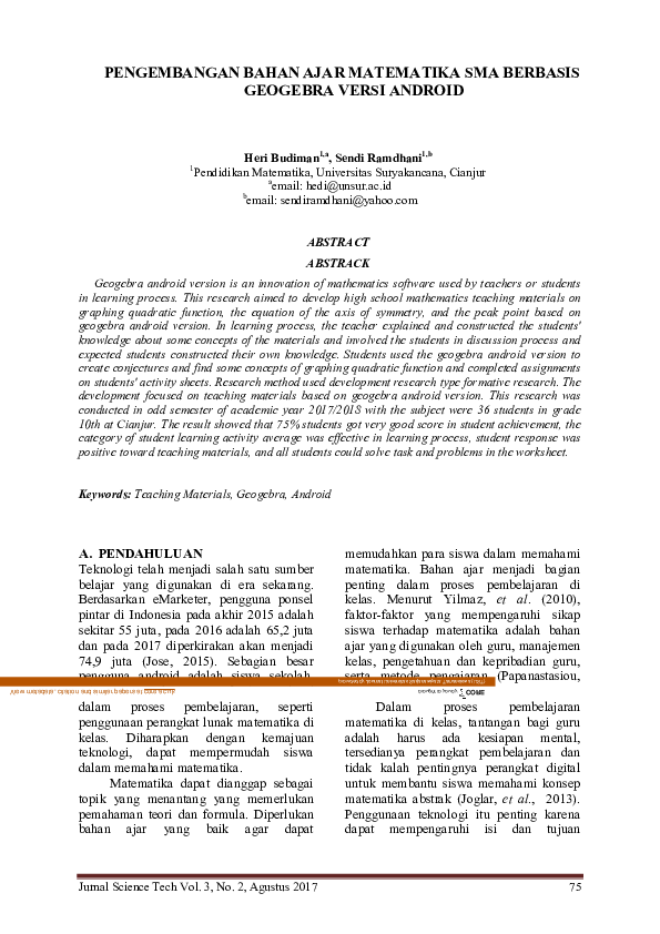 (PDF) Pengembangan Bahan Ajar Matematika Sma Berbasis Geogebra Versi Android