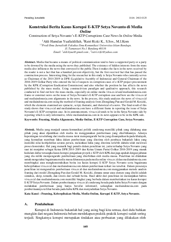 (PDF) Konstruksi Berita Kasus Korupsi E-KTP Setya Novanto di Media Online