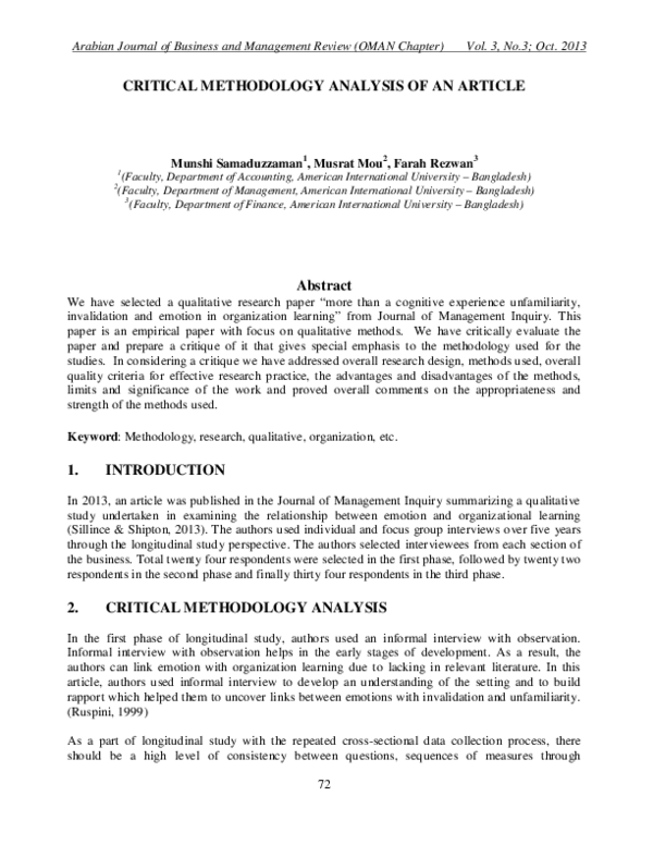 (PDF) Critical Methodology Analysis of an Article