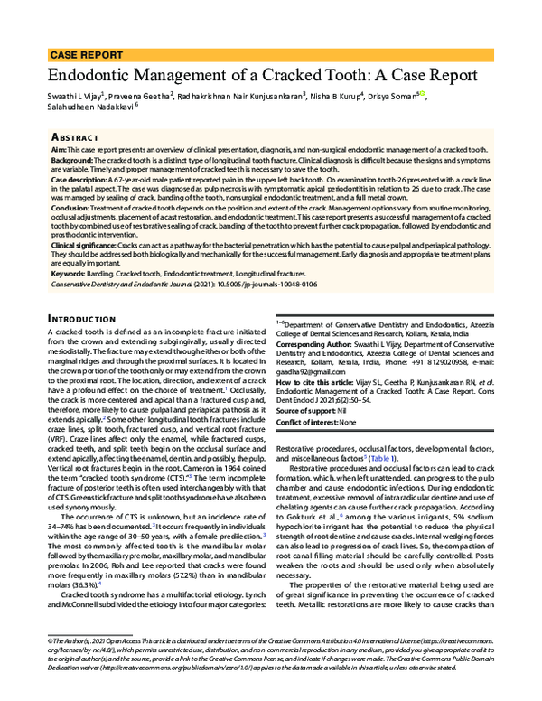 (PDF) Endodontic Management of a Cracked Tooth: A Case Report