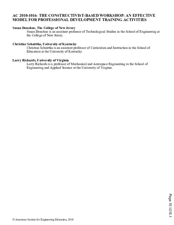 (PDF) The Constructivist Based Workshop: An Effective Model For ...
