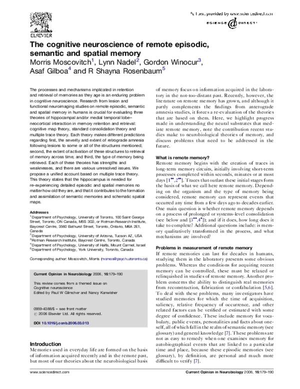 (PDF) The cognitive neuroscience of remote episodic, semantic and ...