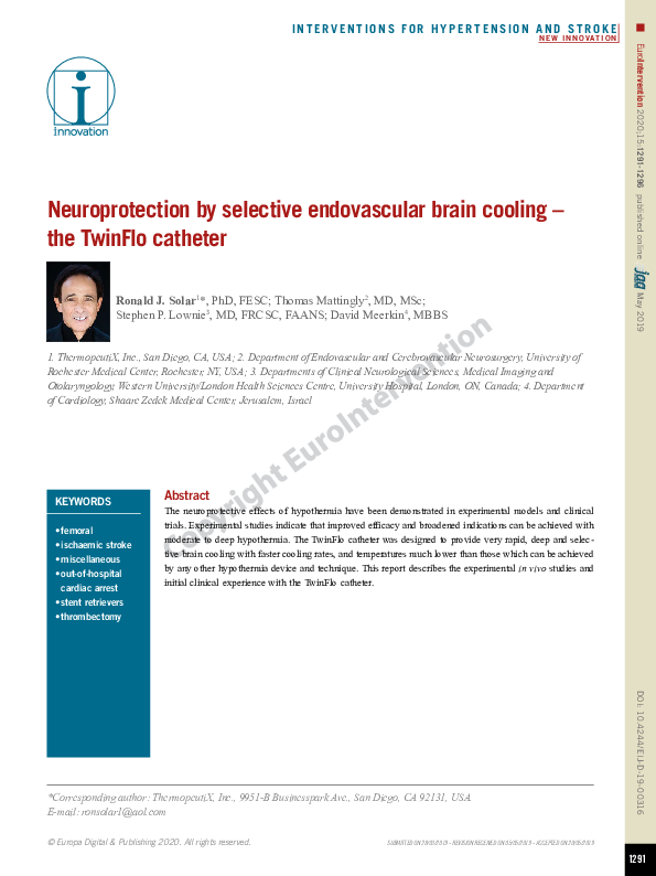 (PDF) Neuroprotection by selective endovascular brain cooling – the ...